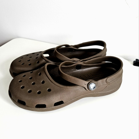 CROCS | Shoes | Crocs Brown Mary Janes Double Strap Slip On Shoes Sz 9 ...